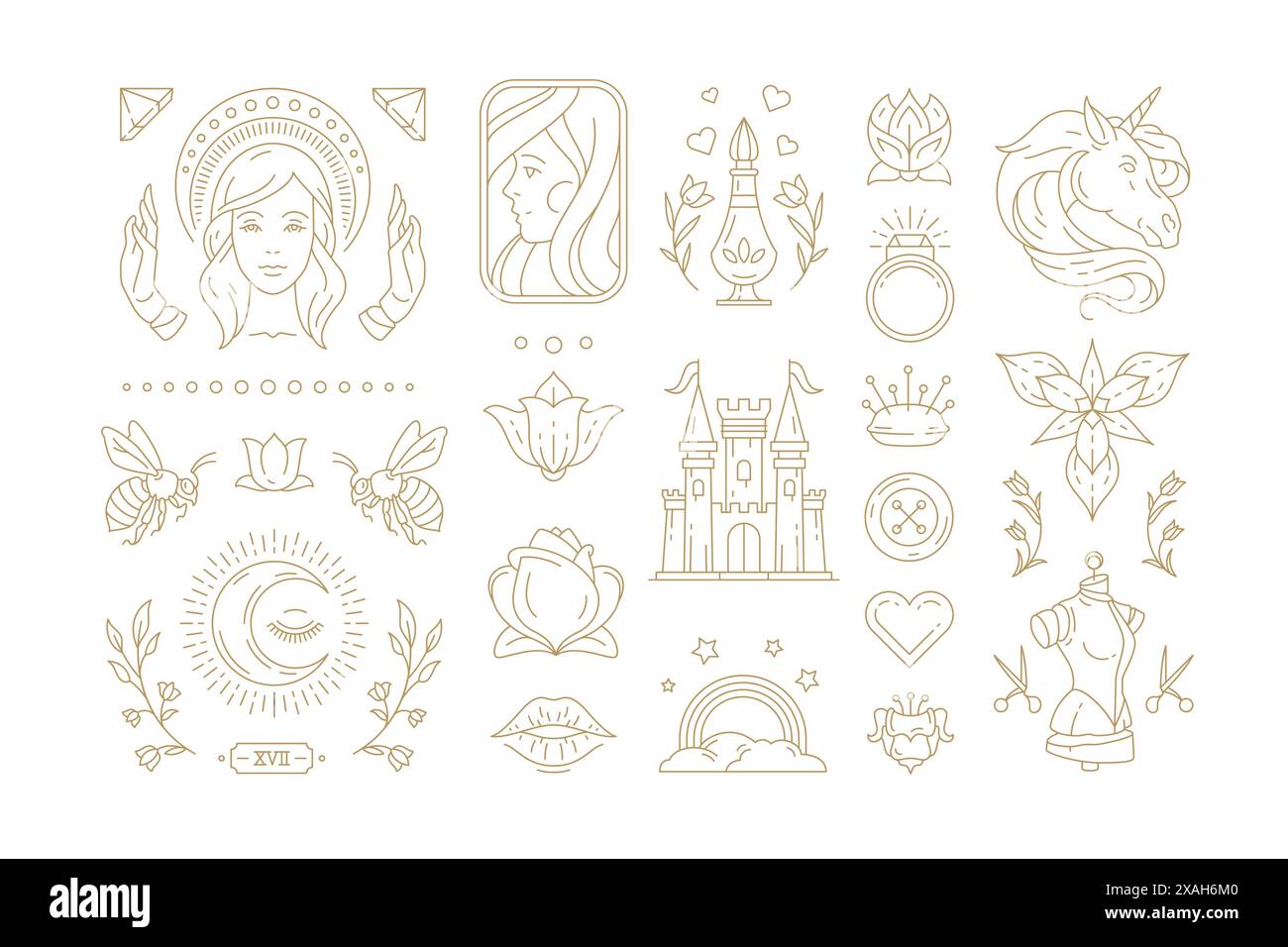 Esoteric and mystic linear symbols set vector illustrations. Fairy tale ...