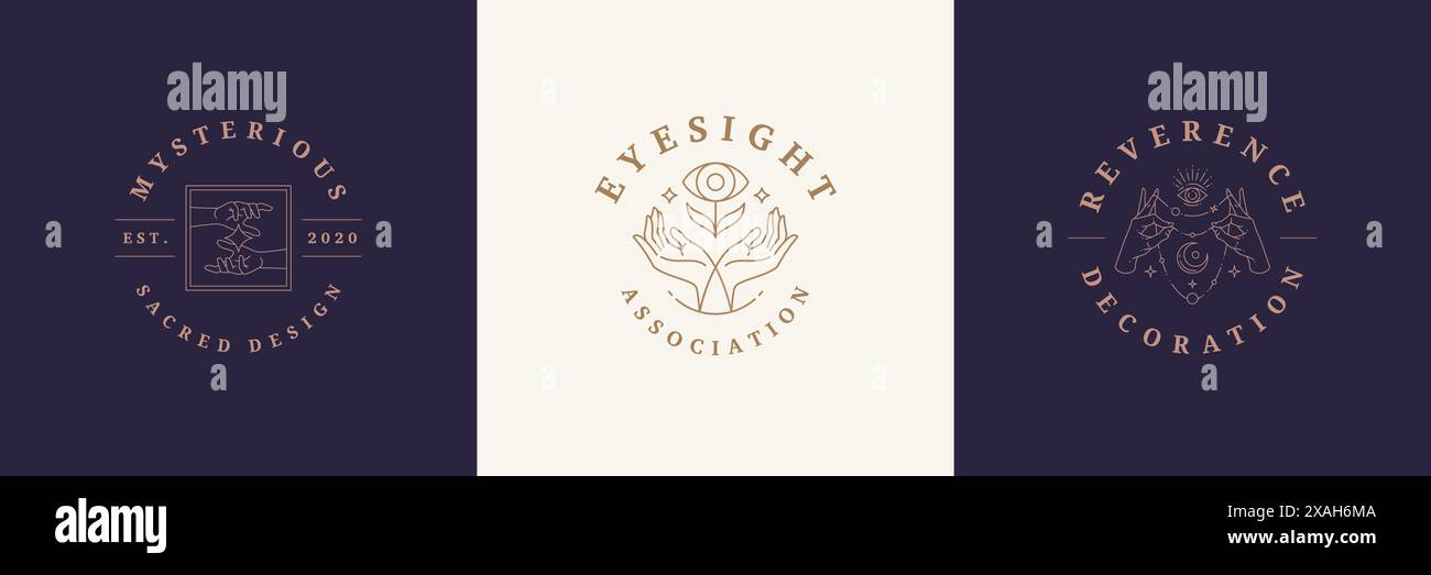 Magic logos emblems design templates set with mystic eye and female ...