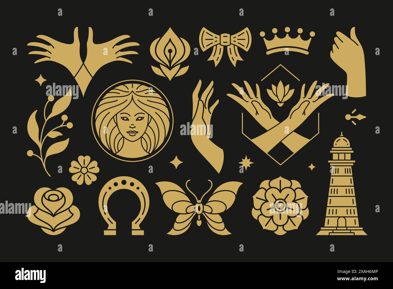 Esoteric magic and witch vector design elements set with female hands ...