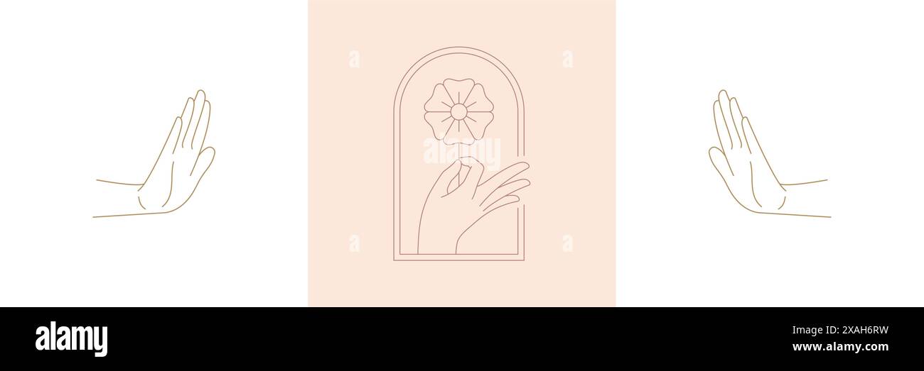 Hand holding flower and hands gesture in boho linear style vector ...