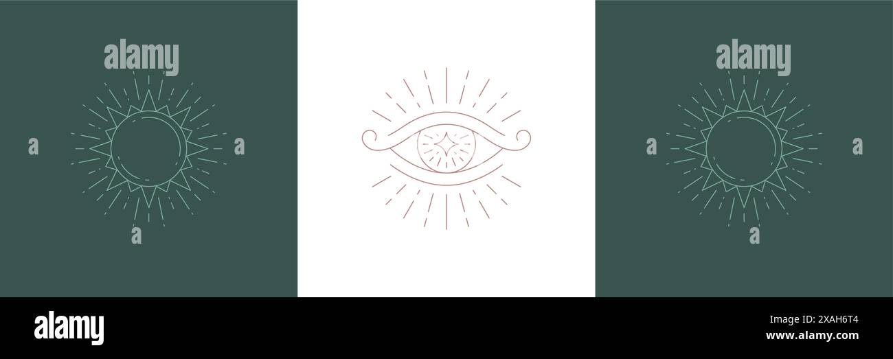 Magical eye of wisdom and sun in sparks in boho linear style vector ...