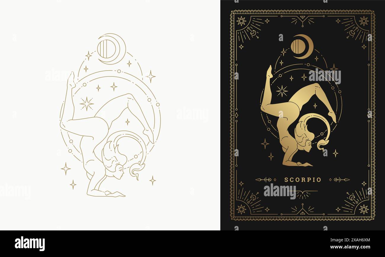 Zodiac scorpio girl character horoscope sign line art silhouette design ...
