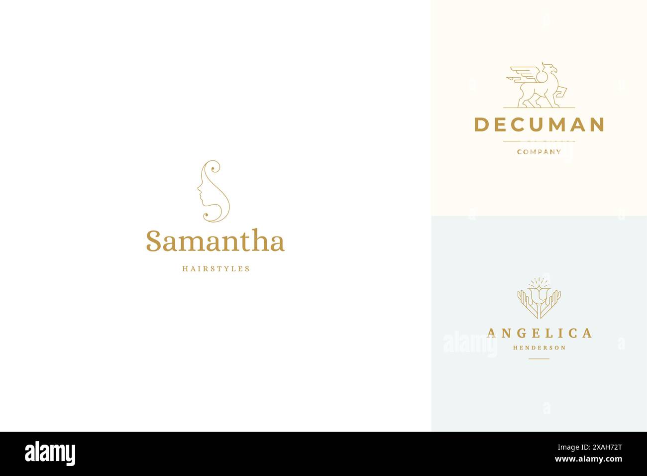 Vector line logos emblems design templates set - female face and ...