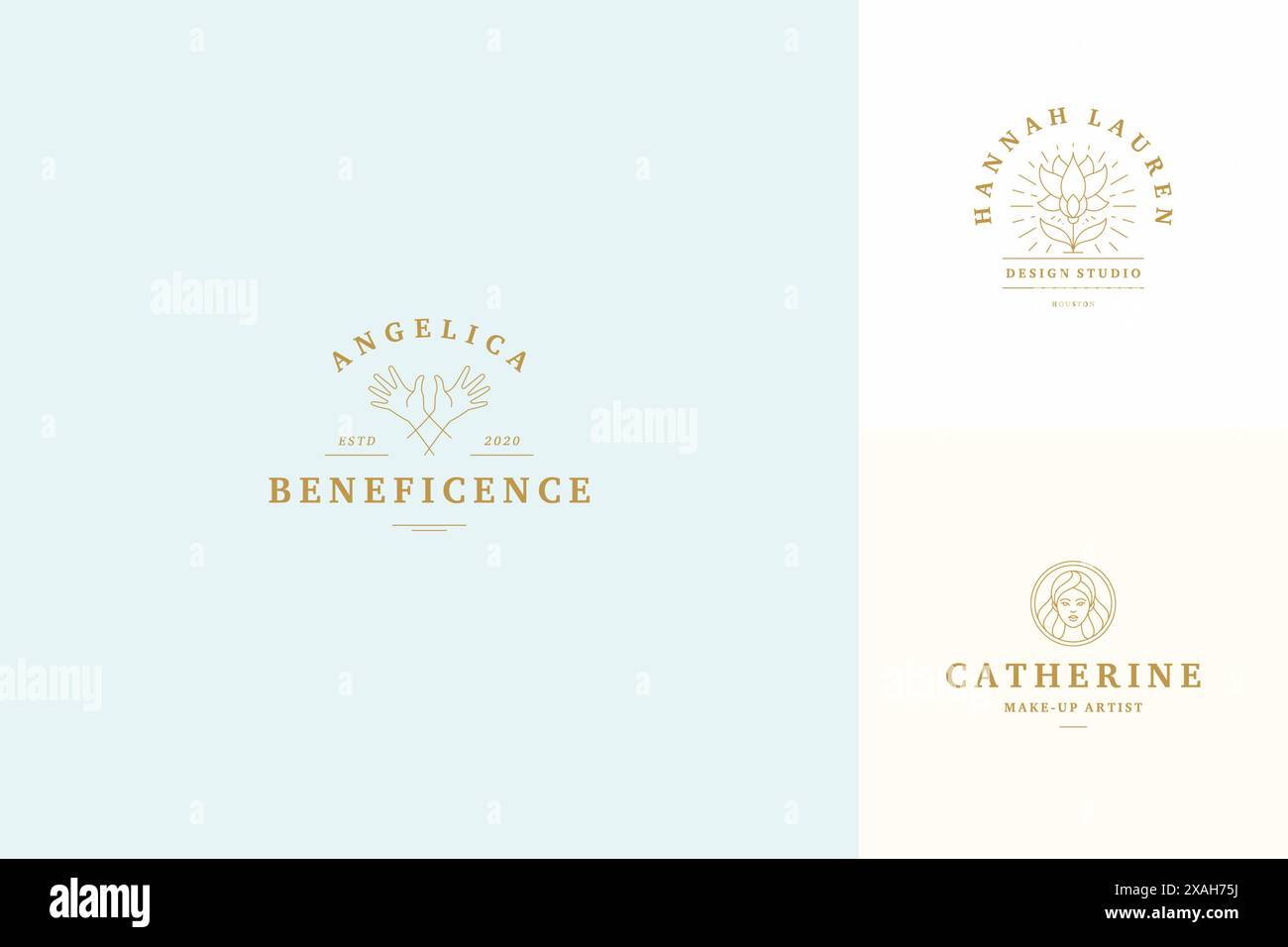 Vector line logos emblems design templates set - female face and ...