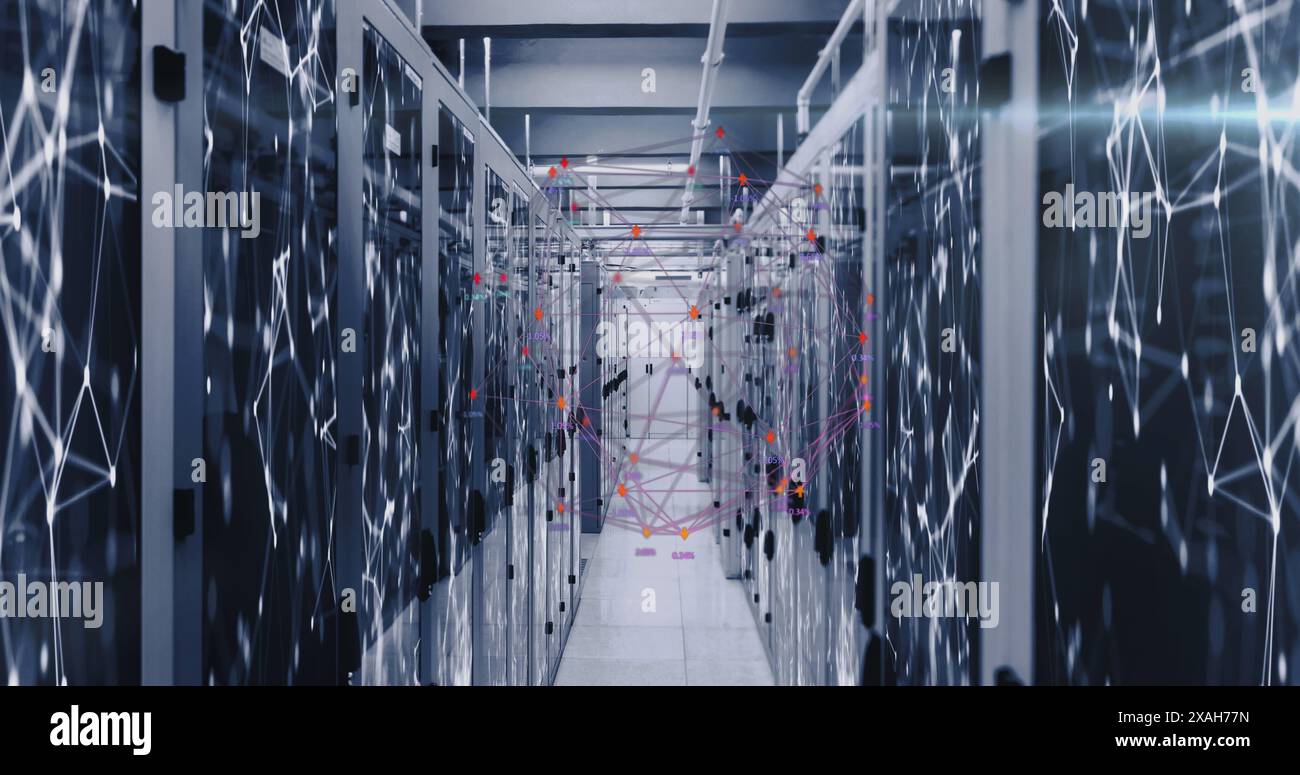 Image of moving shapes over server room Stock Photo - Alamy