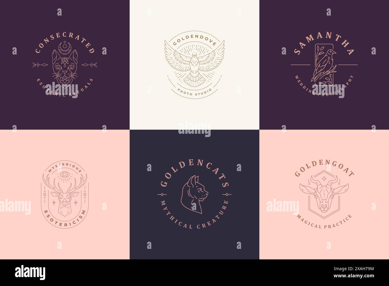 Animals logos emblems design templates set vector illustrations minimal ...