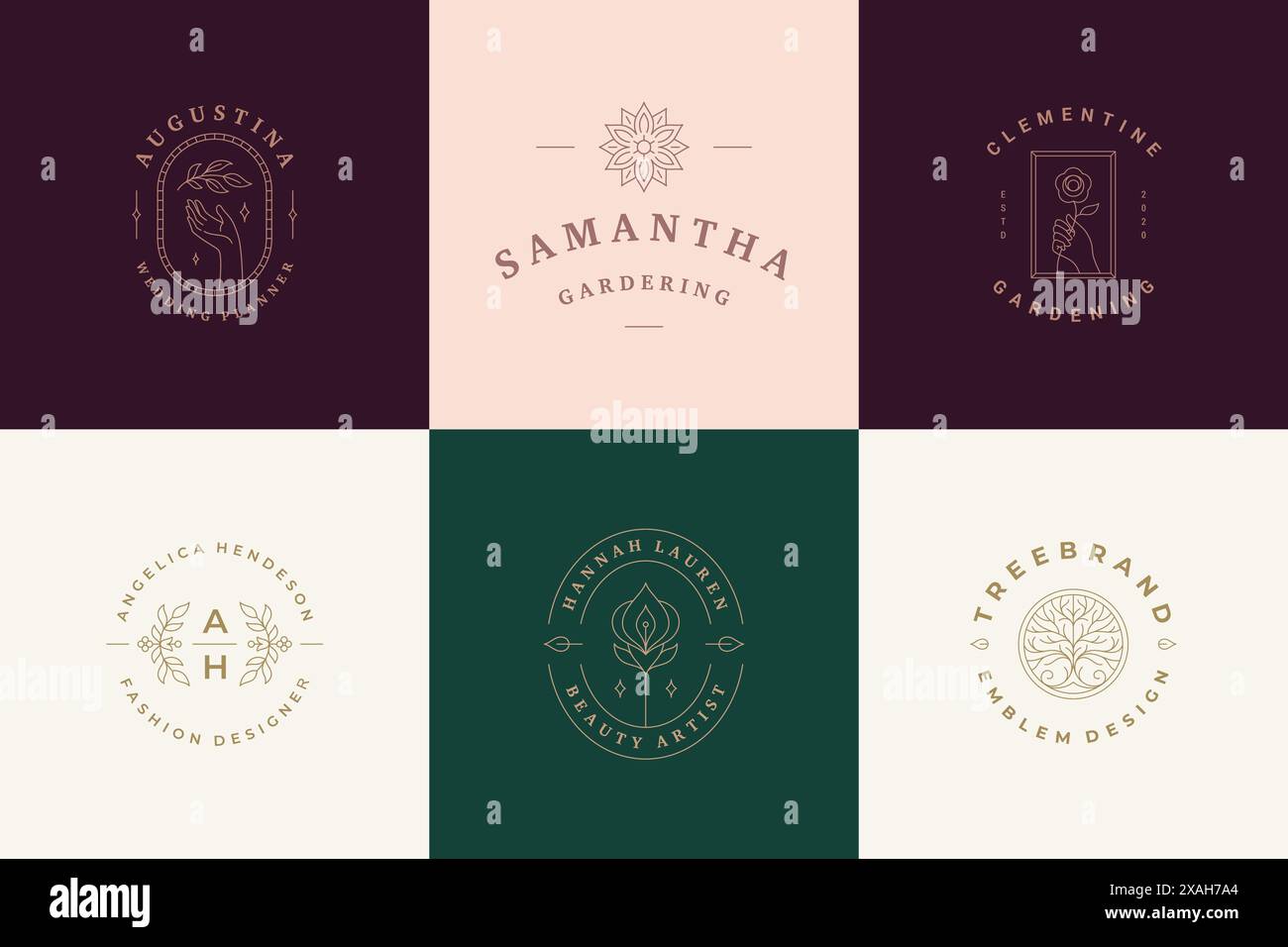 Flower logos emblems design templates set with botanical plants and ...