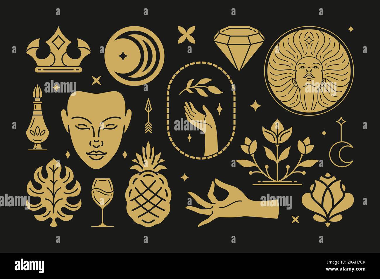 Esoteric magic and witch vector design elements set with female hands ...