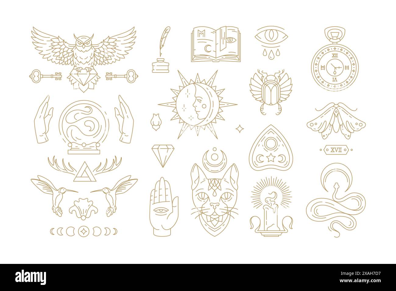 Esoteric and mystic linear symbols set vector illustrations. Mythical ...