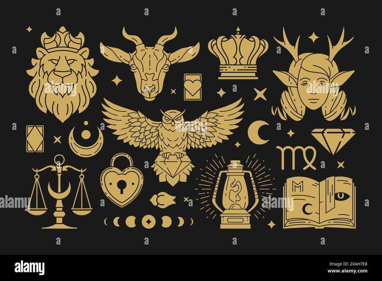 Magic mystical and celestial vector design elements set with zodiac ...