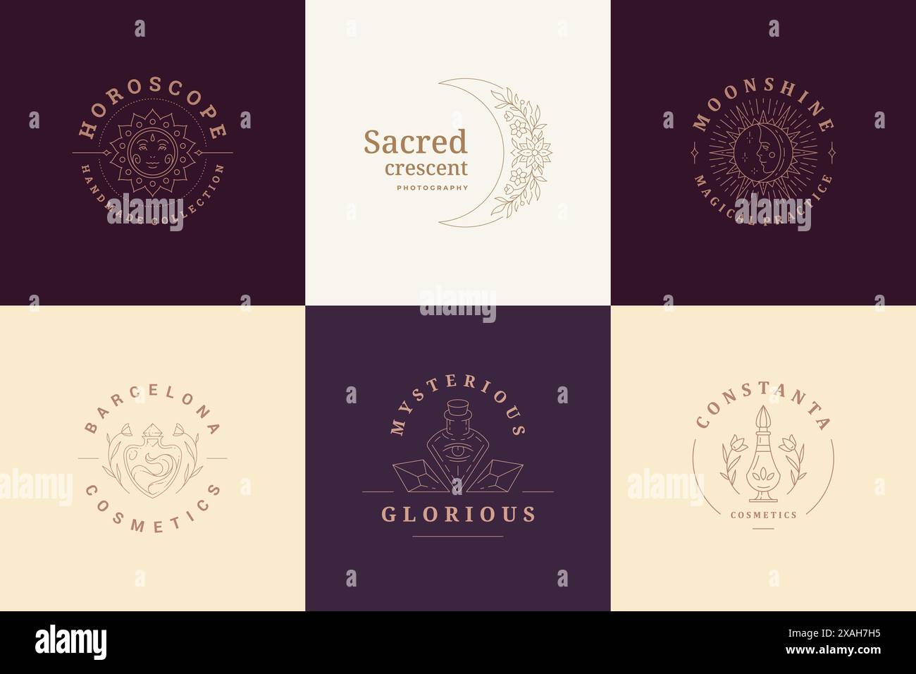 Esoteric logos emblems design templates set with mystic moon and magic ...