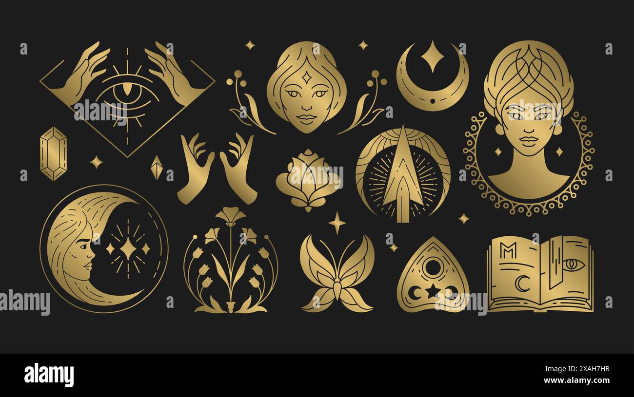 Magic woman boho vector illustrations of graceful feminine women and ...