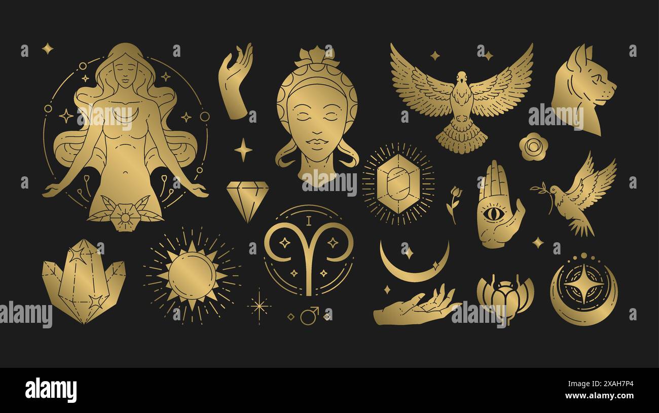 Magic woman boho vector illustrations of graceful feminine women and ...