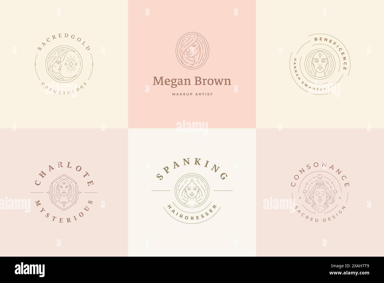 Women logos emblems design templates set with magic female portraits ...
