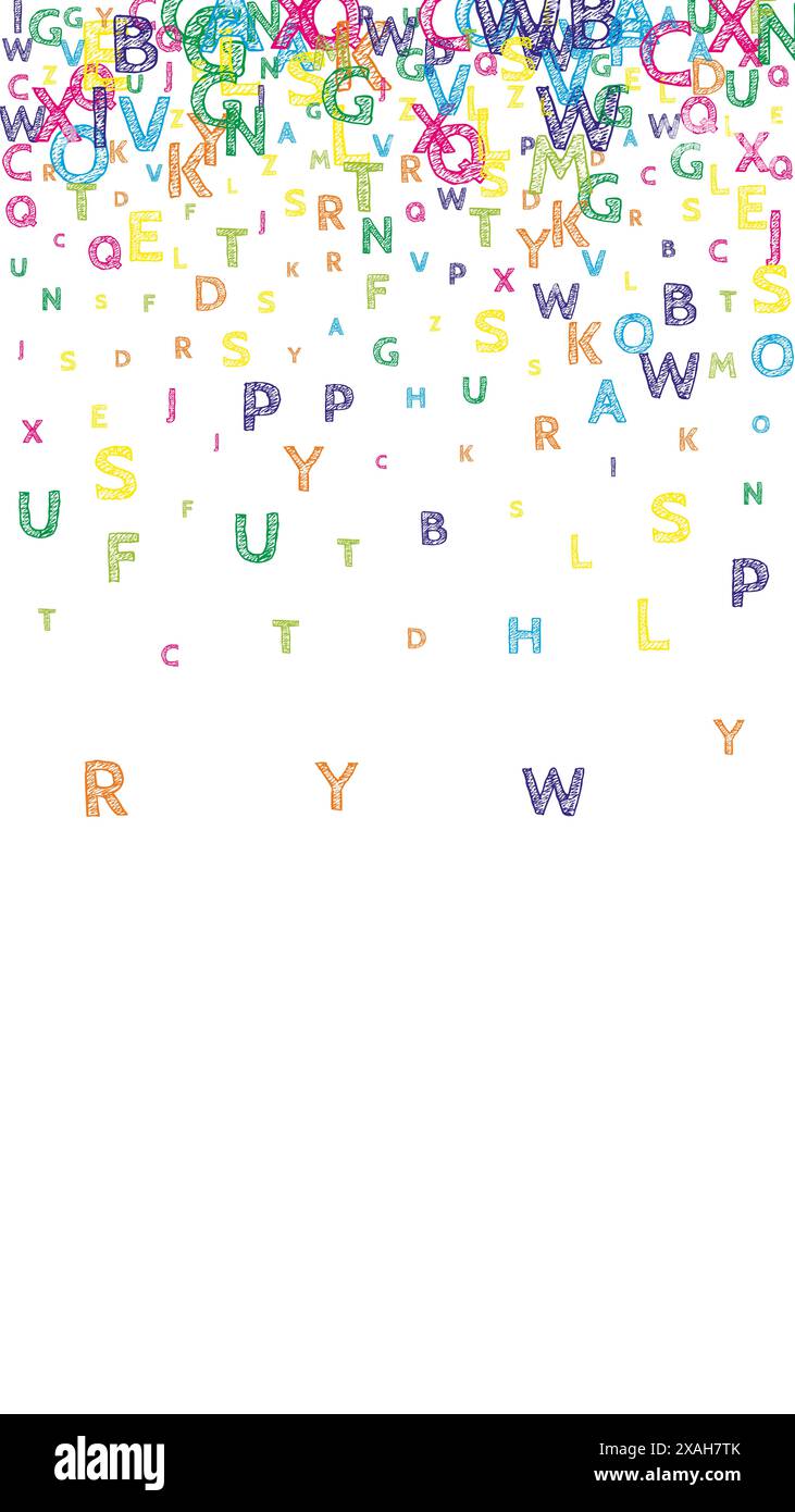 School notebook cover. Colorful childish floating letters of Latin ...