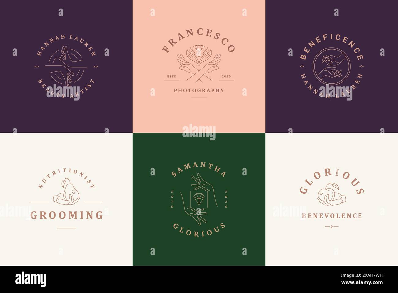 Feminine logos emblems design templates set with female hands gestures ...