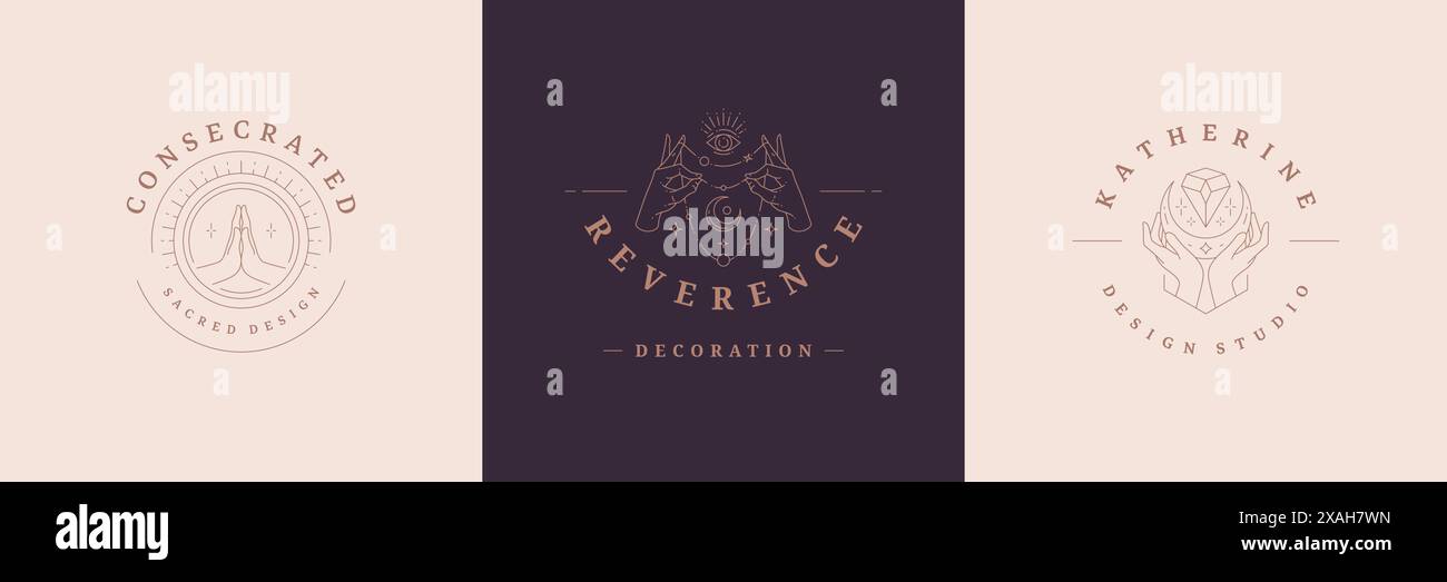 Mystic logos emblems design templates set with magic moon and female ...