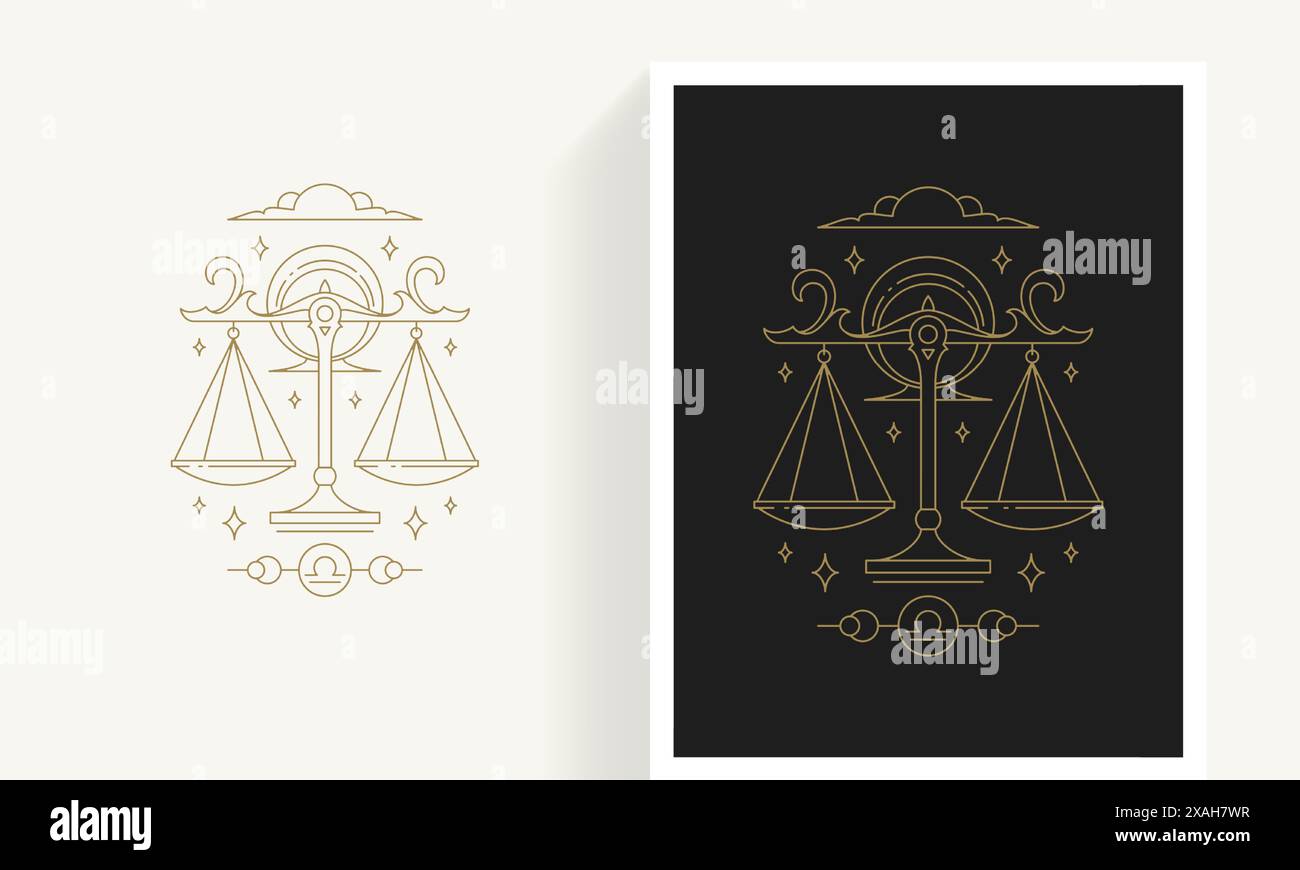 Zodiac libra horoscope sign line art silhouette design vector ...