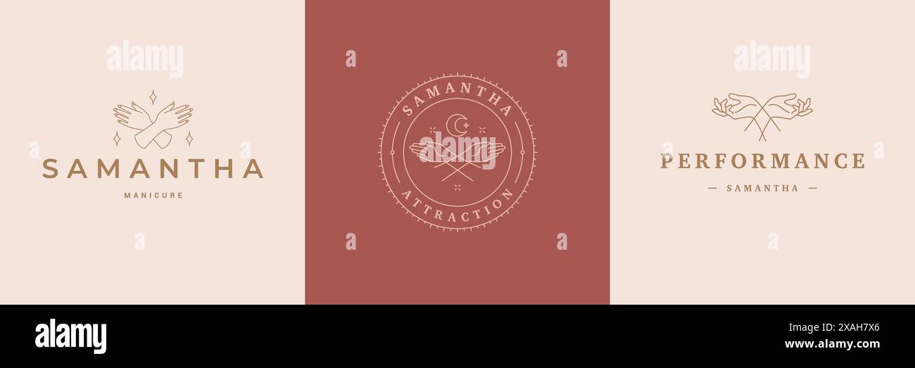 Magic logos emblems design templates set with mystic star and female ...