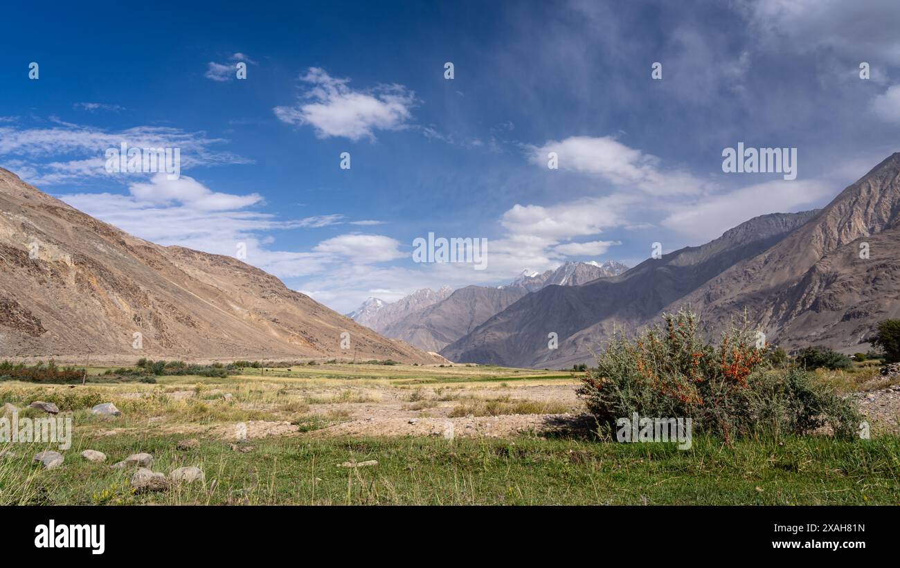 Scenic landscape view of Wakhan Corridor valley with Hindu Kush ...
