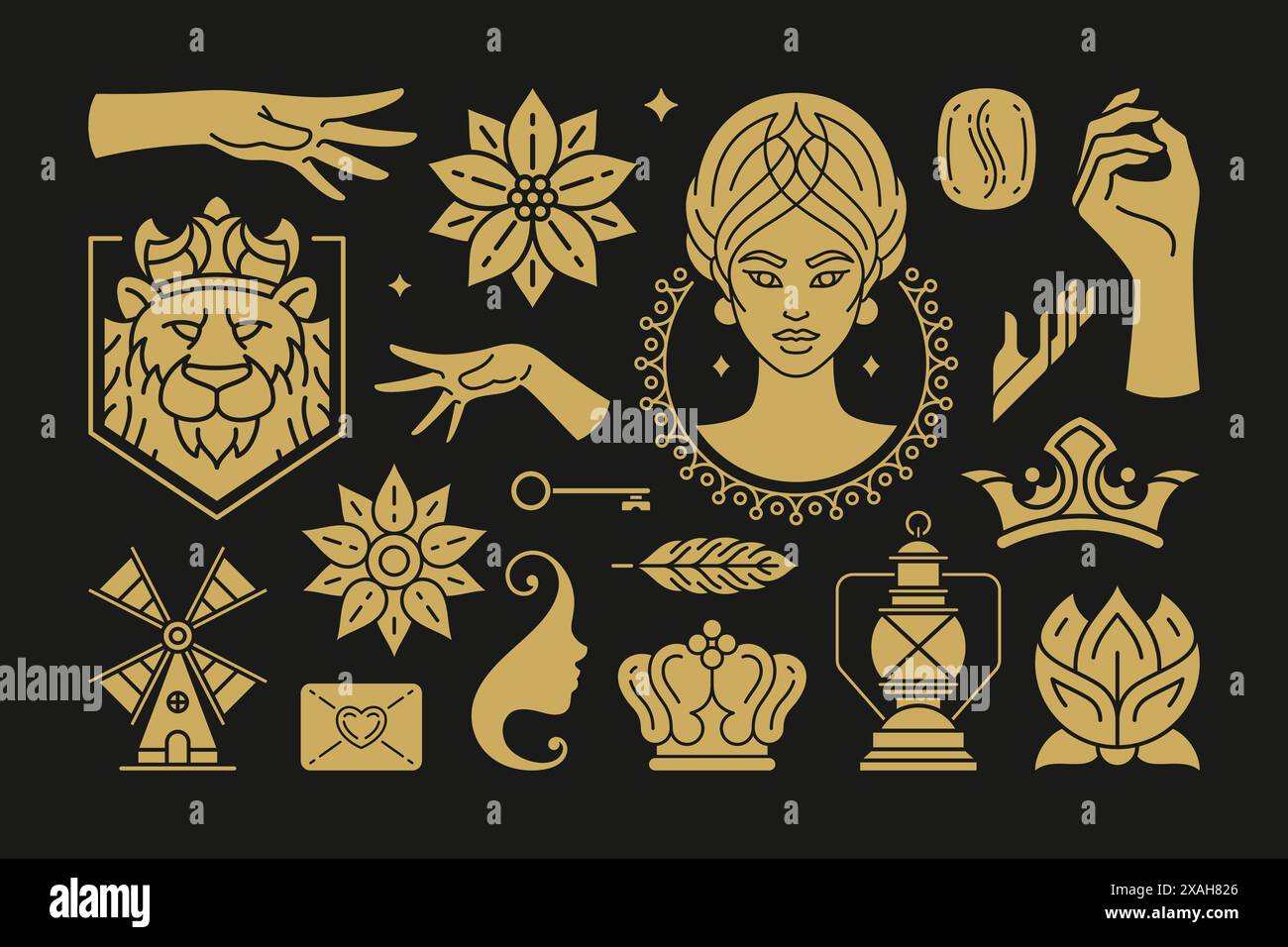 Esoteric magic and witch vector design elements set with female hands ...