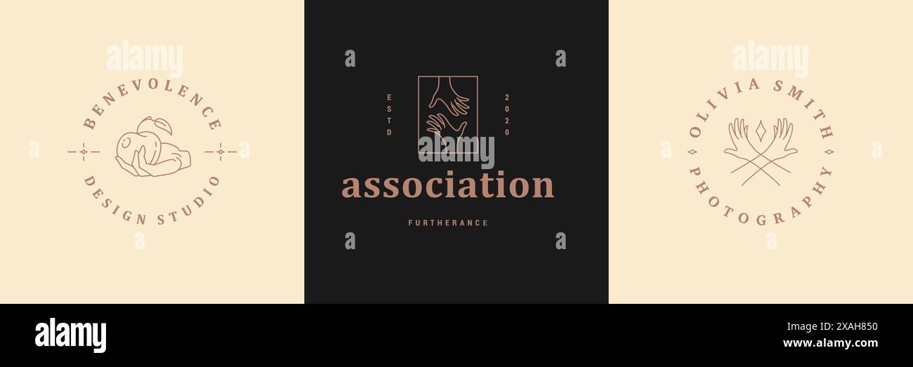 Feminine logos emblems design templates set with female hands gestures ...