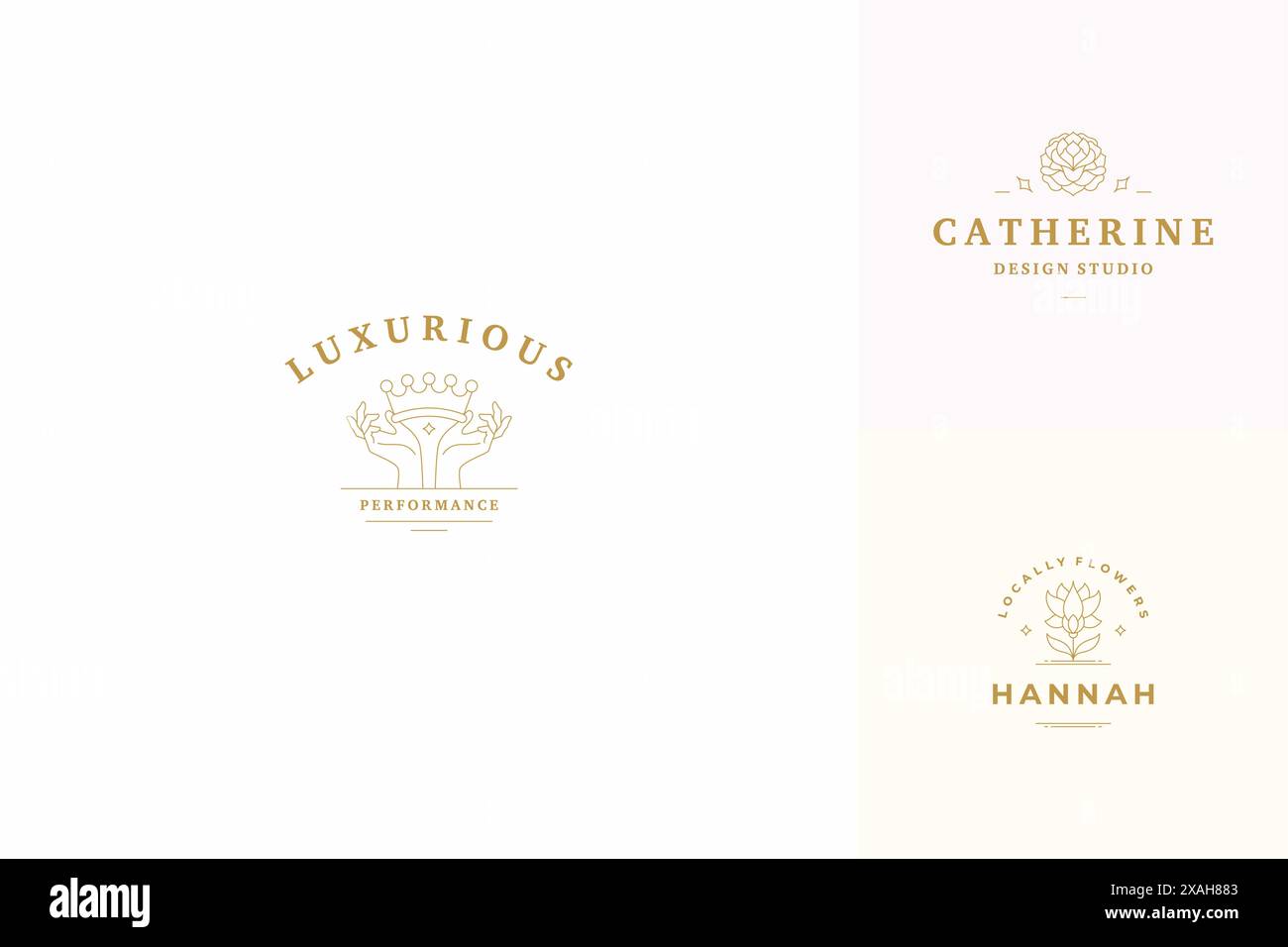 Vector line logos emblems design templates set - female gesture hands ...