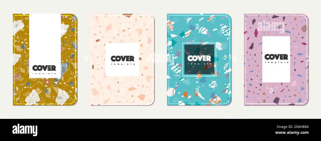 School diary cover design. Terrazzo abstract background made of natural ...