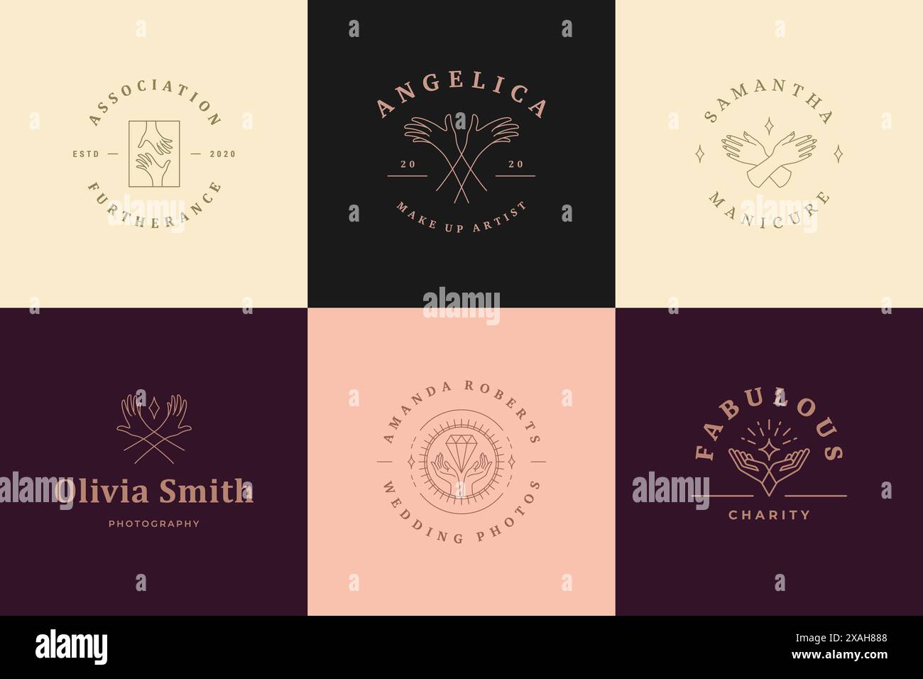 Feminine logos emblems design templates set with female hands gestures ...