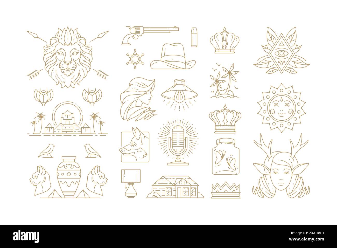 Esoteric and mystic linear symbols set vector illustrations. Female ...