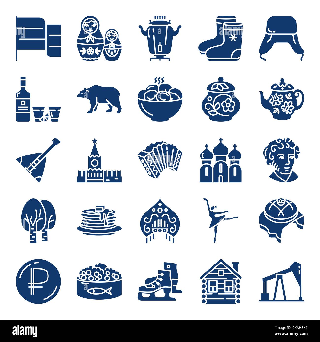 Russian national symbols silhouette icon set. Vector illustration Stock ...