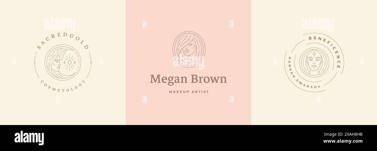 Women logos emblems design templates set with magic female portraits ...