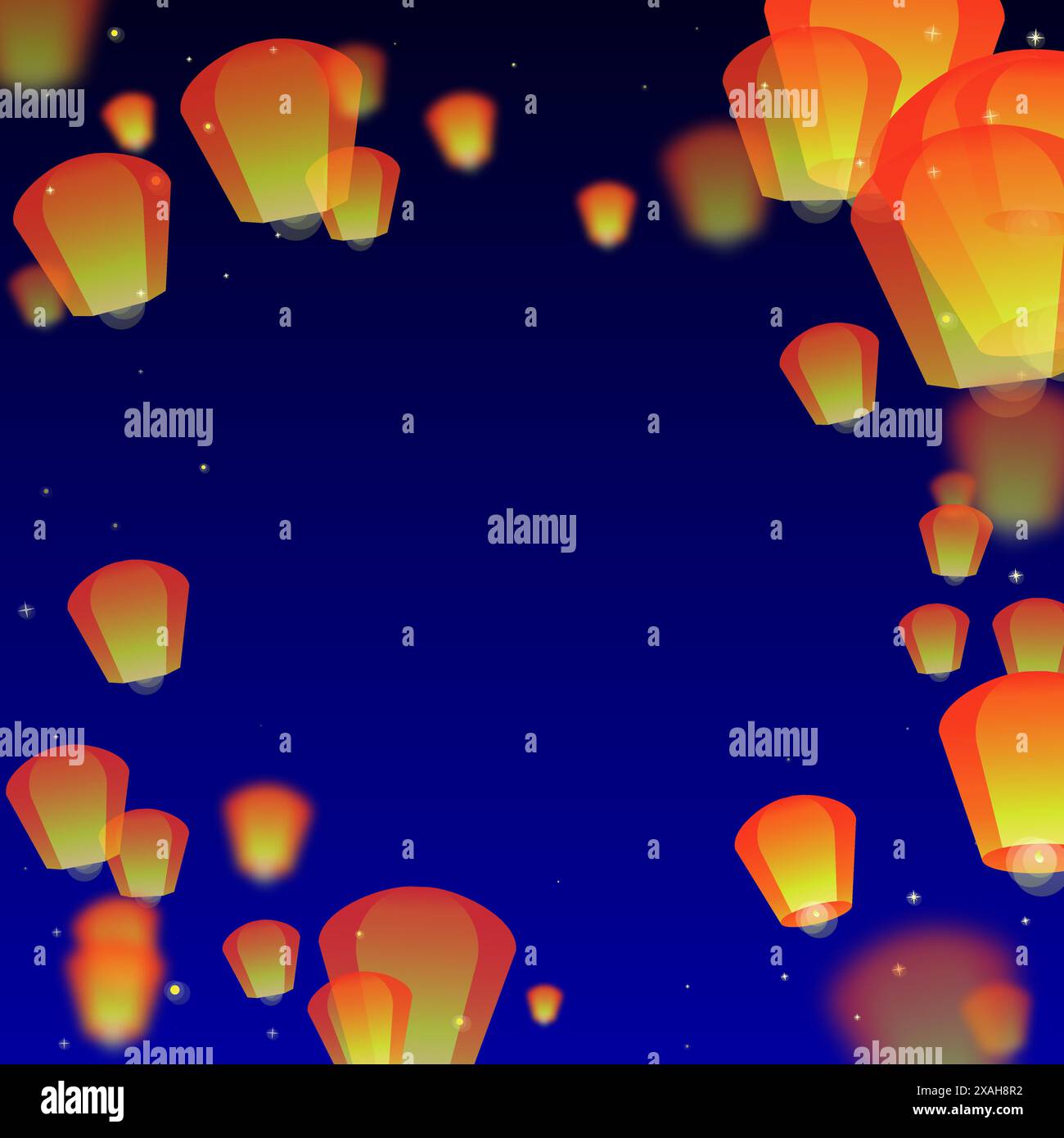 Yi peng festival card. Thailand holiday with paper lantern lights ...