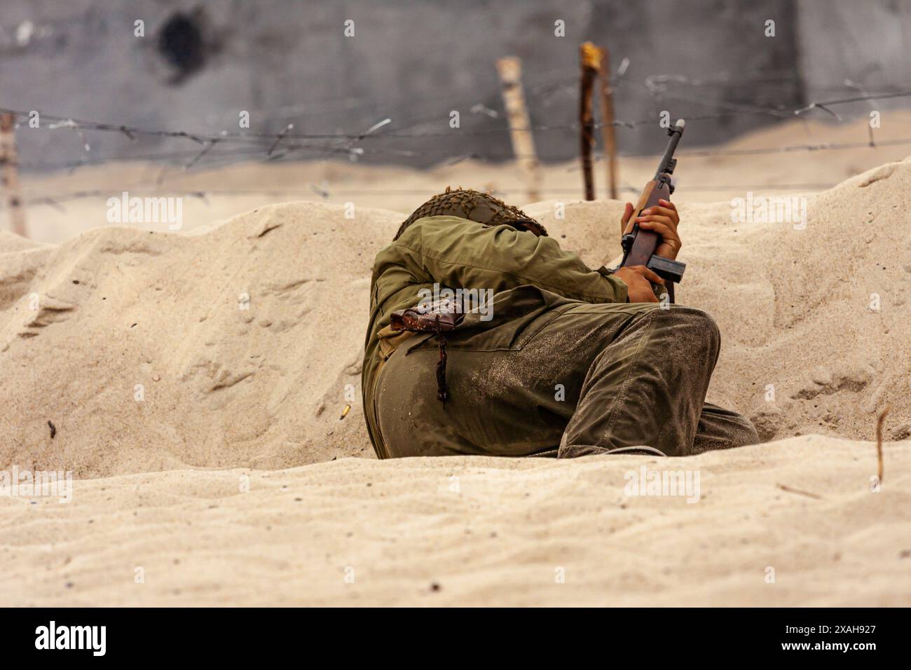 Historical reconstruction. An American infantry soldier from the World ...