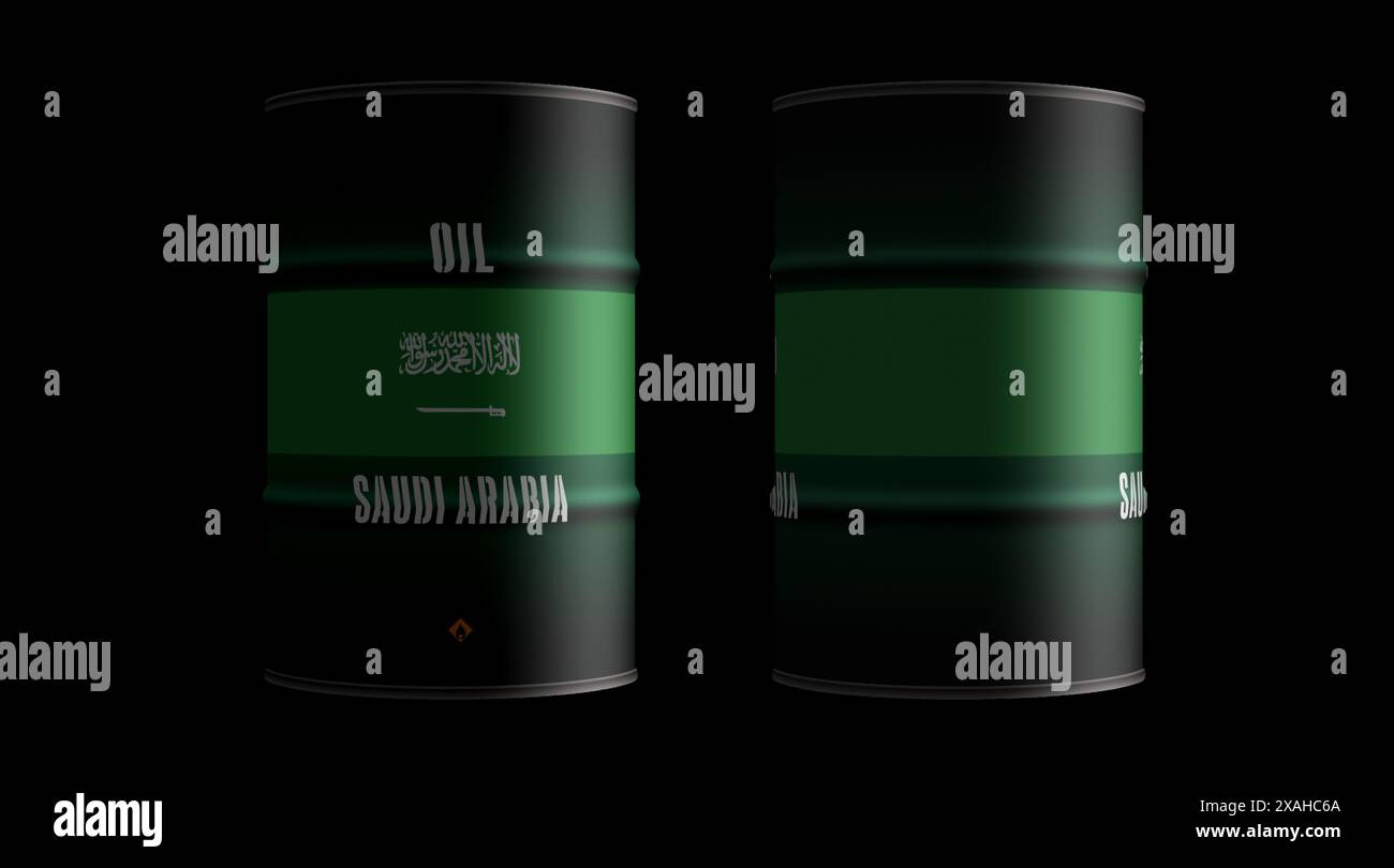 Saudi Arabia oil crude petroleum fuel barrels in row concept. Saudi ...