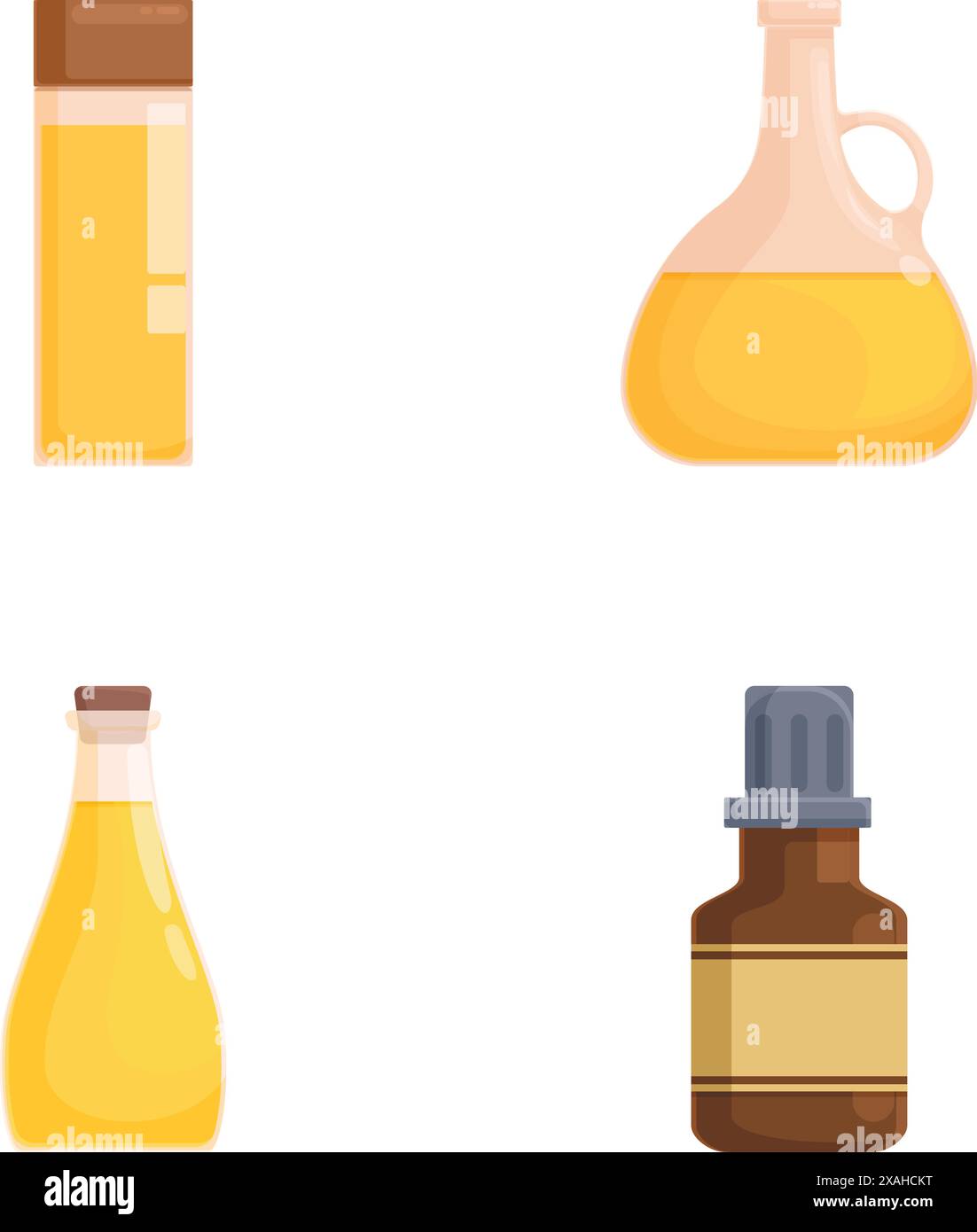 Vector illustration of four different styled oil bottles isolated on a ...