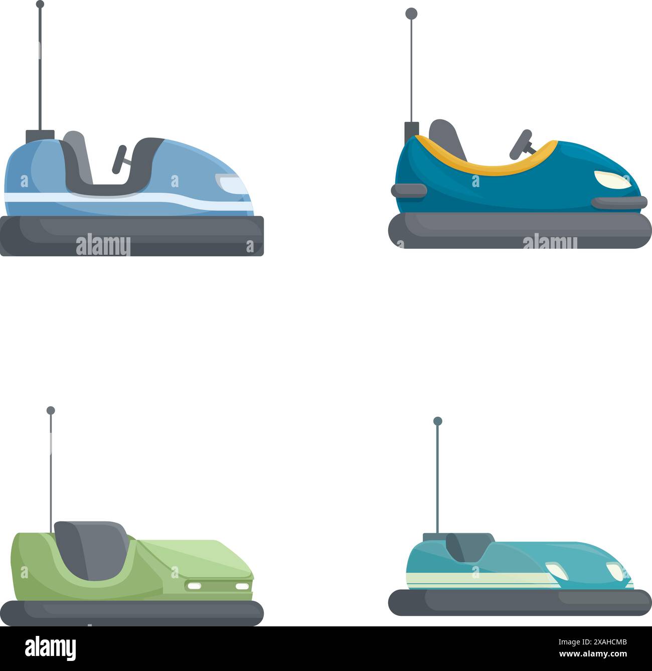 Colorful and fun cartoon bumper cars set illustration in a vector ...