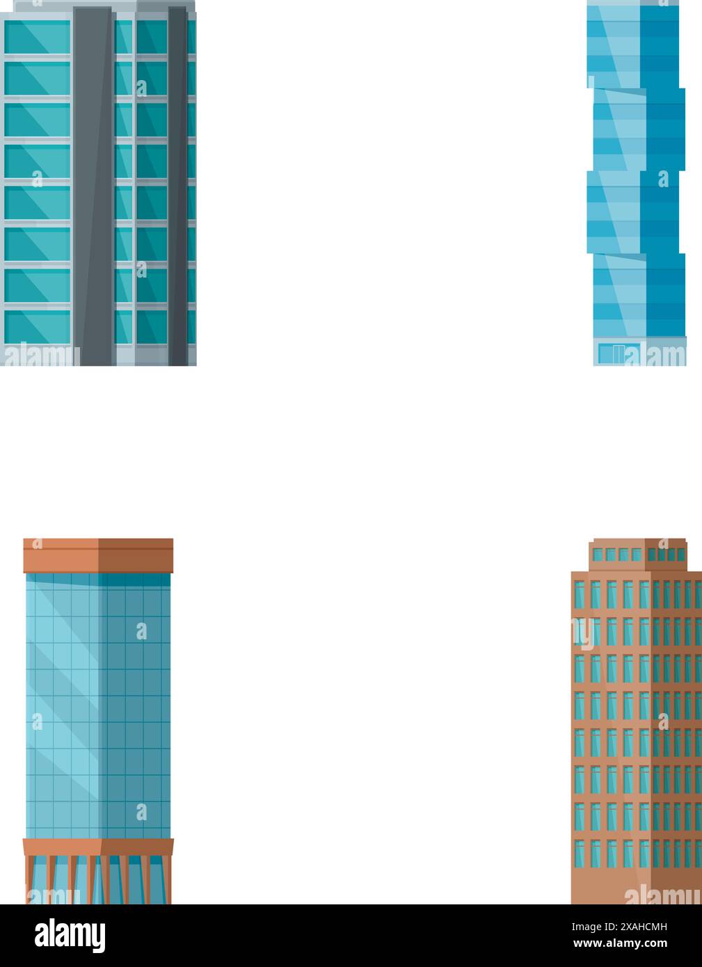 Collection of four cartoonstyle skyscraper illustrations, perfect for ...