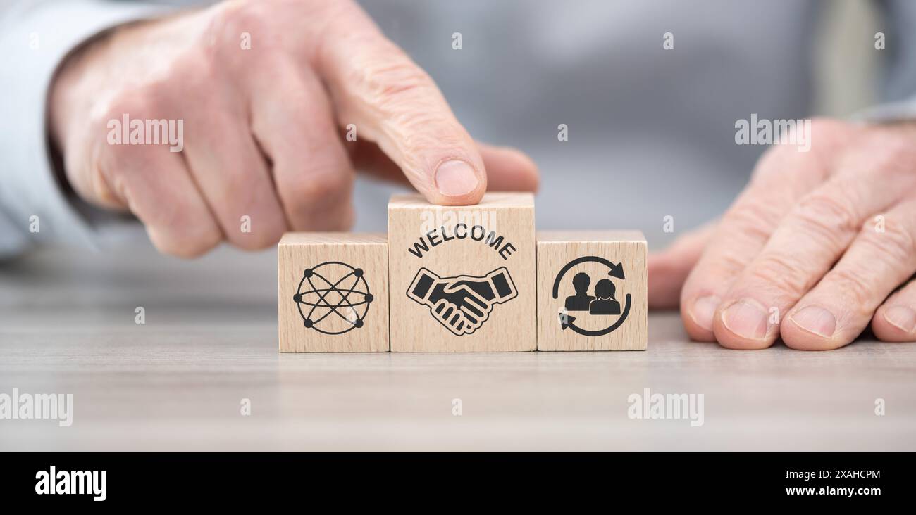 Wooden blocks with symbol of introduction concept Stock Photo - Alamy