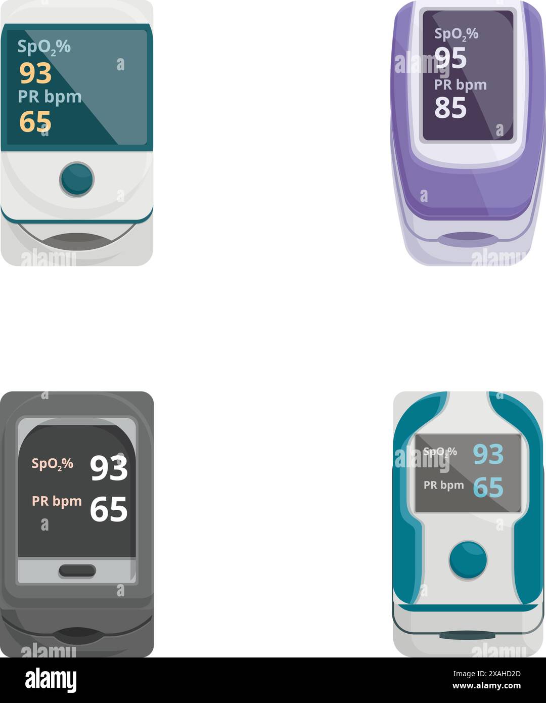 Illustration of four different designs of pulse oximeters, used for measuring blood oxygen ...