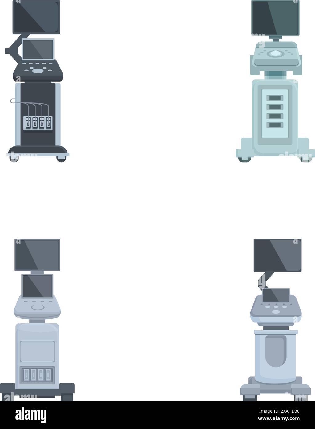 Collection of four contemporary computer workstations with various ...