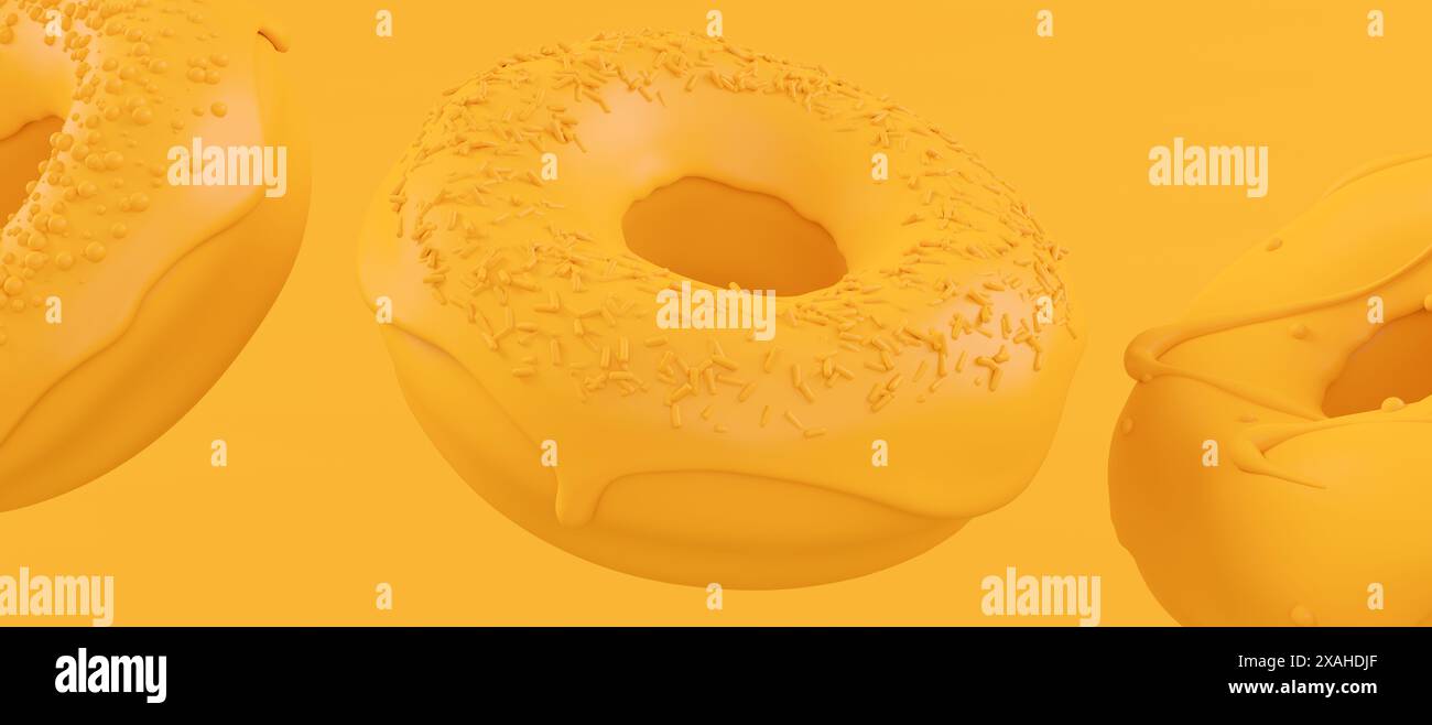 Chocolate glazed donut with sprinkles in motion falling on plain ...