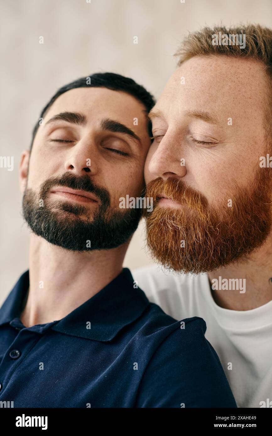 Two men with beards hugging each other in a warm embrace, expressing ...