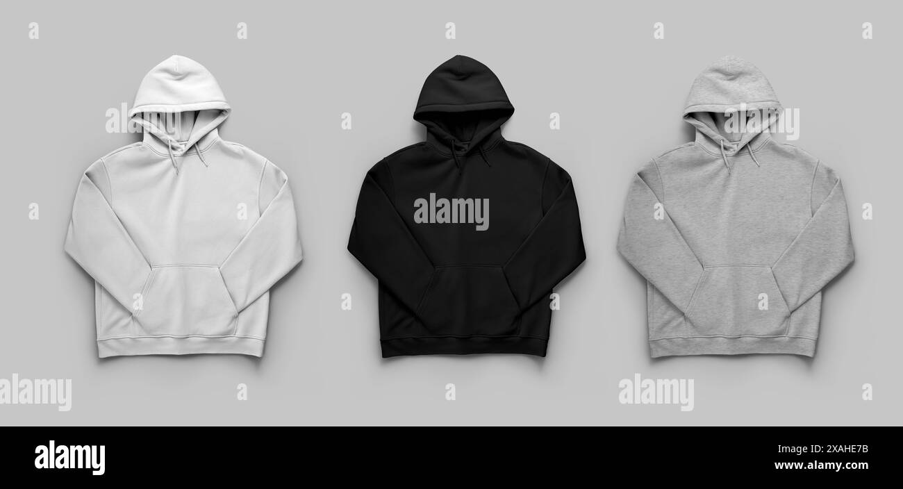 Mockup of white, black, heather oversized hoodie laid out, isolated on ...