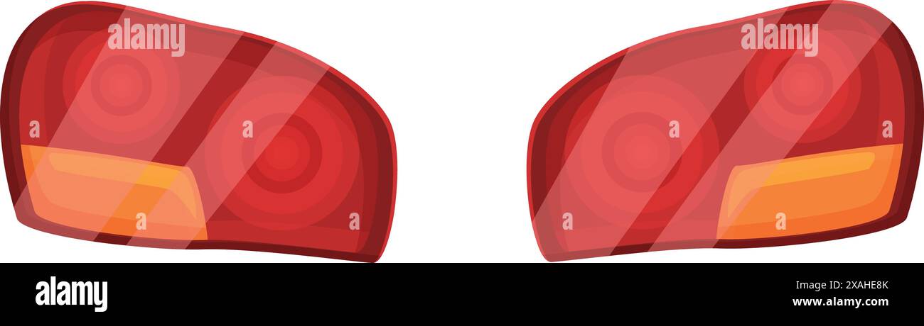 Pair of modern car rear lights is shining red and orange light ...
