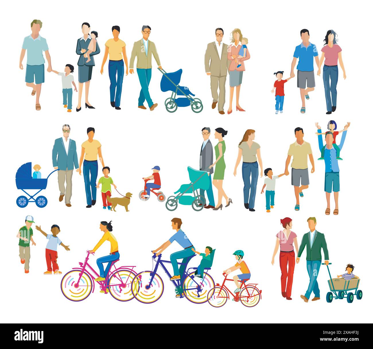 A large group of parents with children, isolated illustration Stock ...