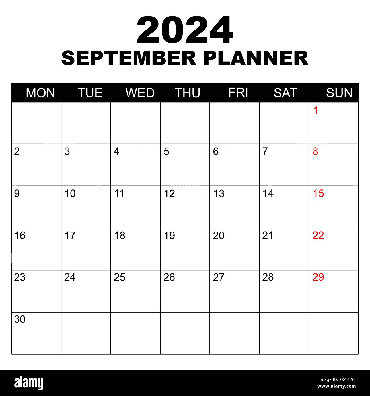 September 2024 Calendar. Week starts on Monday. Blank Calendar Template ...