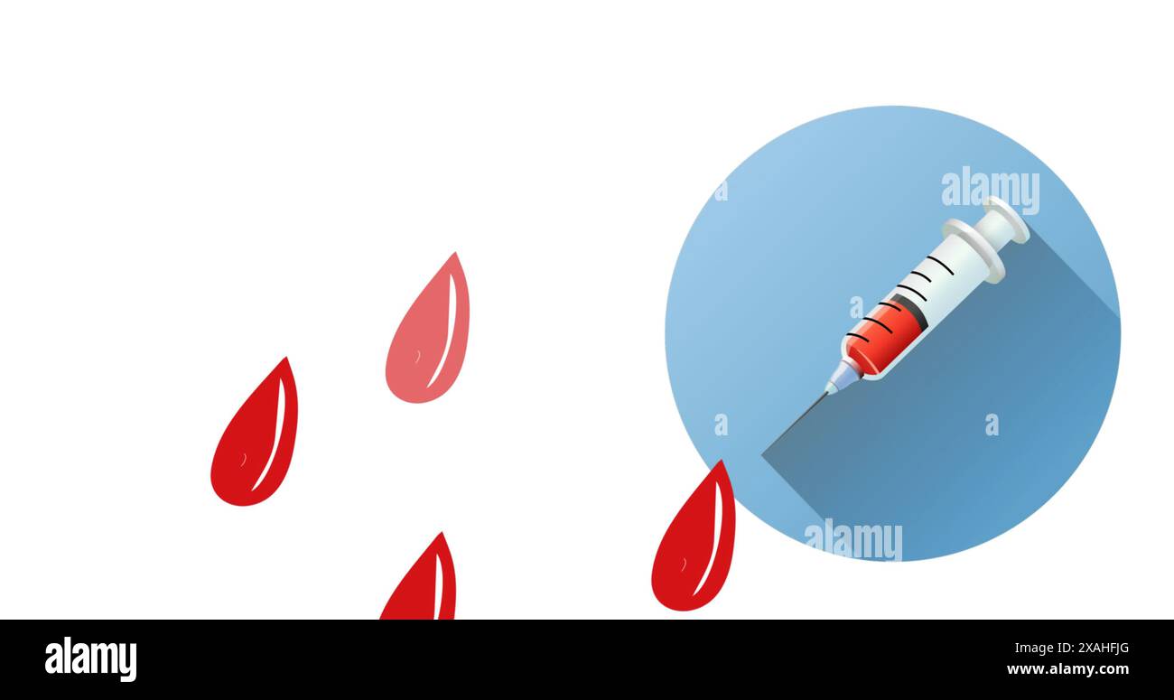 Image of blood drops and vaccine on white background Stock Photo - Alamy