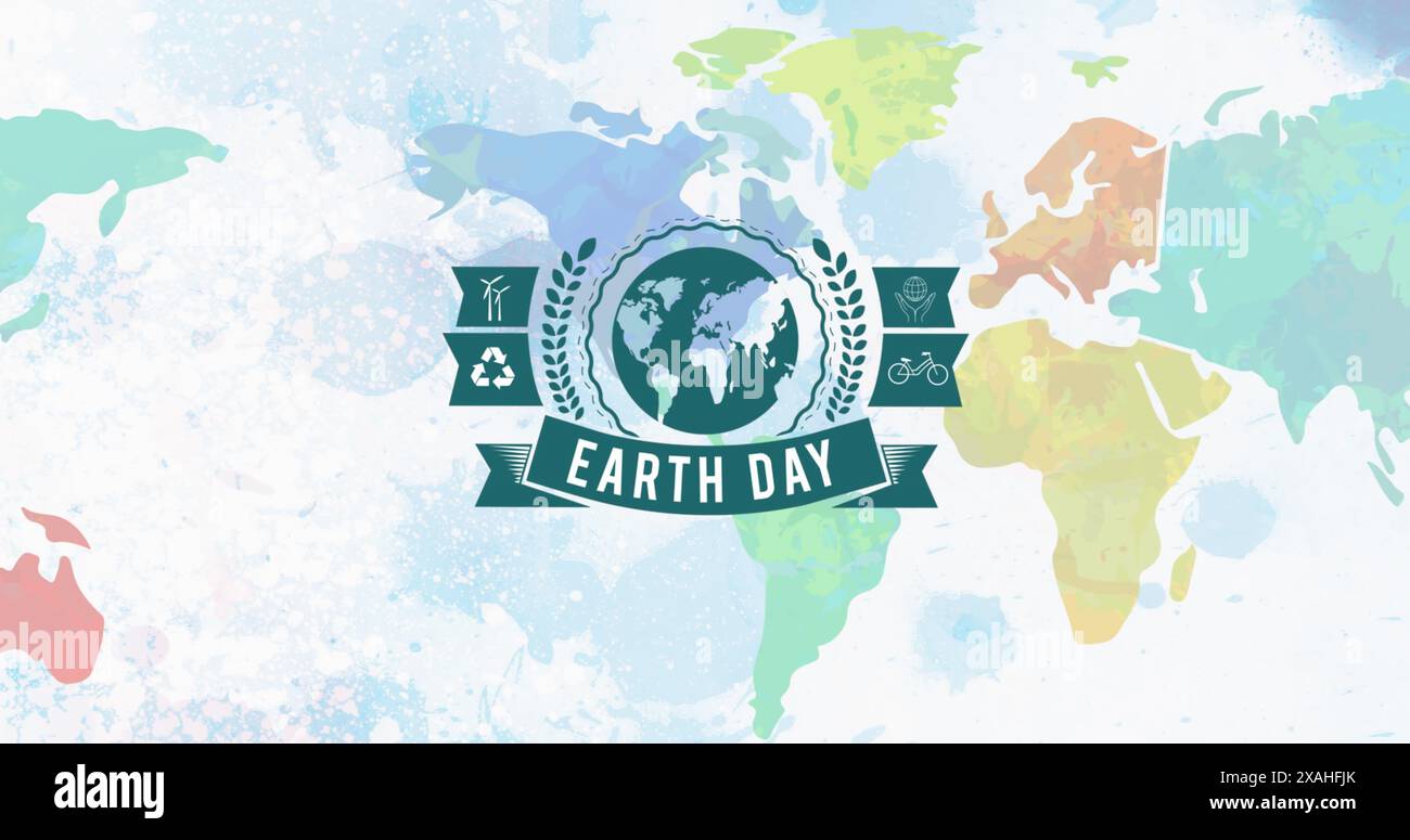 Image of earth day text over world map Stock Photo - Alamy