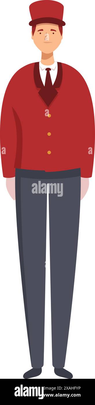Hotel bellhop standing wearing uniform greeting smiling character ...